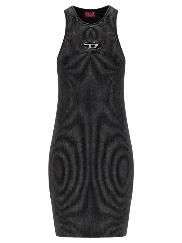 DIESEL® Sleeveless Ribbed Knit Mini Dress With Logo Plaque - Black