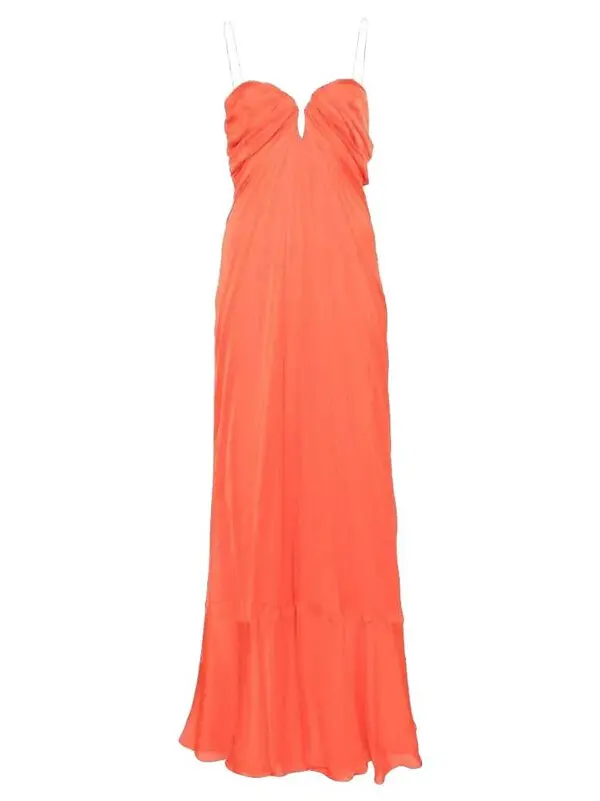 Raquel Diniz Orange Silk Ruffle Detail Maxi Dress - Red