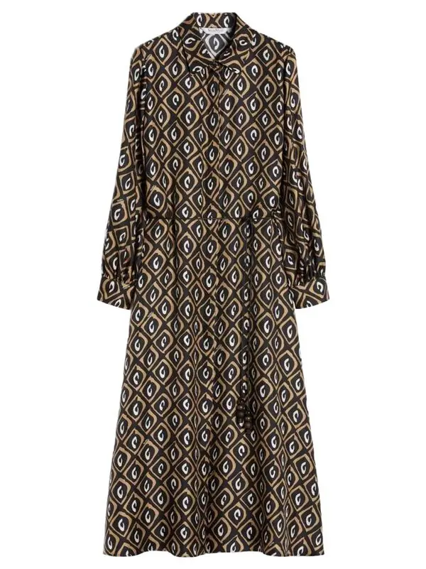Max Mara Printed Silk Twill Shirt Dress - Black
