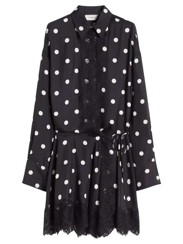 Sportmax Short Dress With Lace And Polka Dot Print - Black