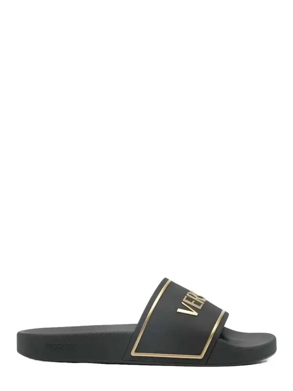 Versace Embossed Logo Slide Sandals - Black