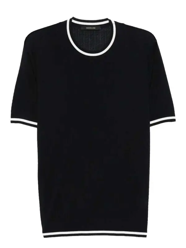 MONTECORE Fine-knit T-shirt With Contrasting Trim - Blue