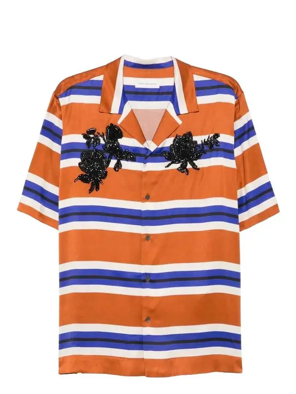 Dries Van Noten Striped Shirt Decorated With Beads - Red