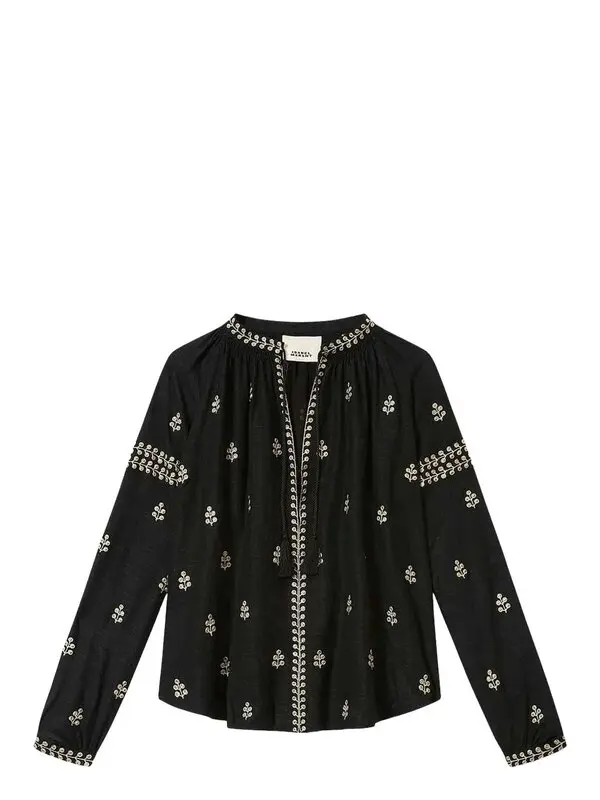MARANT Rodis Embroidered Silk Blouse - Black