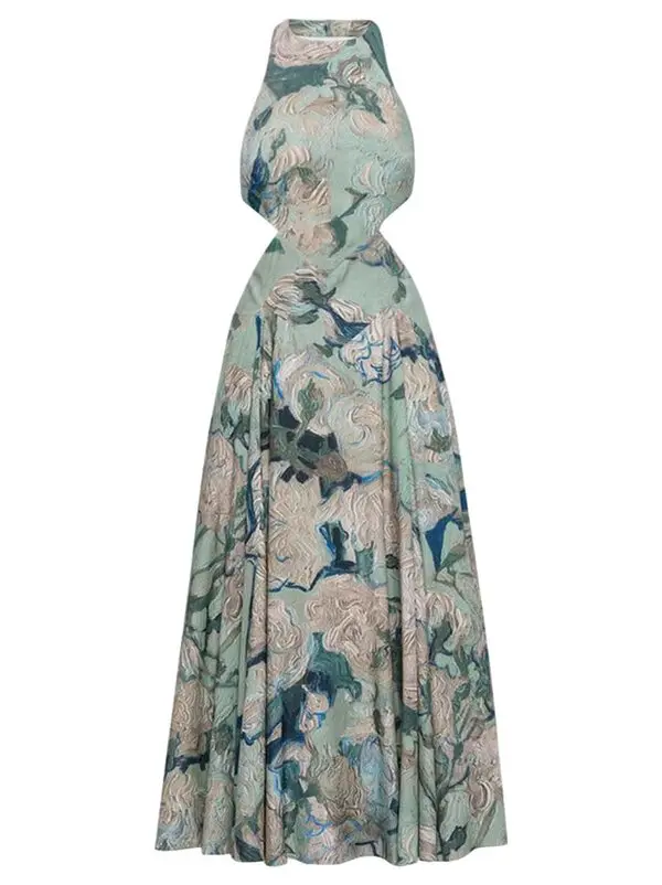 Givenchy Halter Neck Artistic Floral Print Viscose Dress - Green