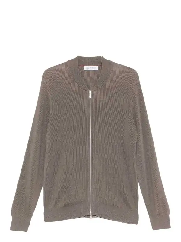 Brunello Cucinelli Ribbed Knit Zip-up Cardigan - Brown
