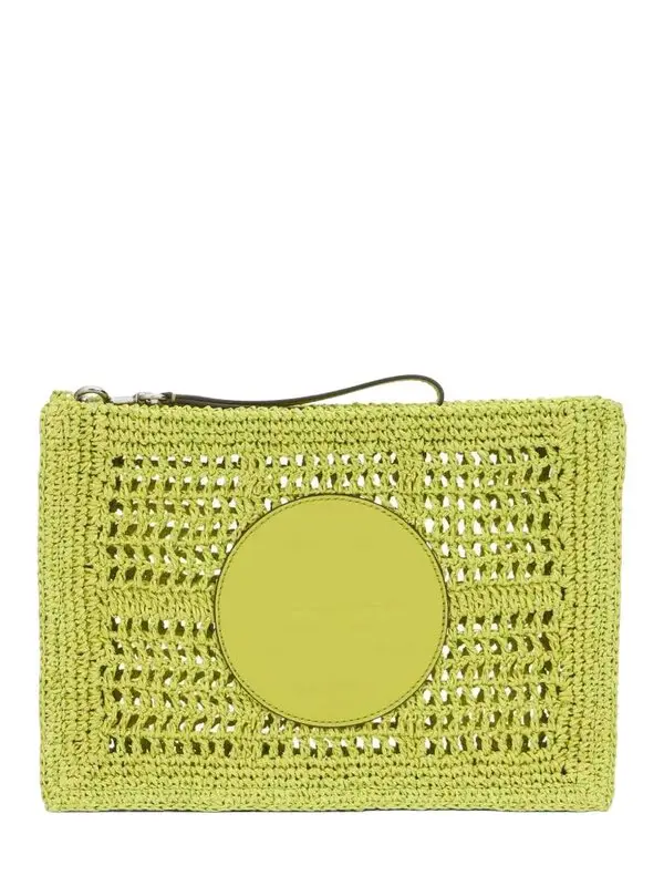 Tory Burch Ella Raffia Clutch With Logo Appliqu - Green