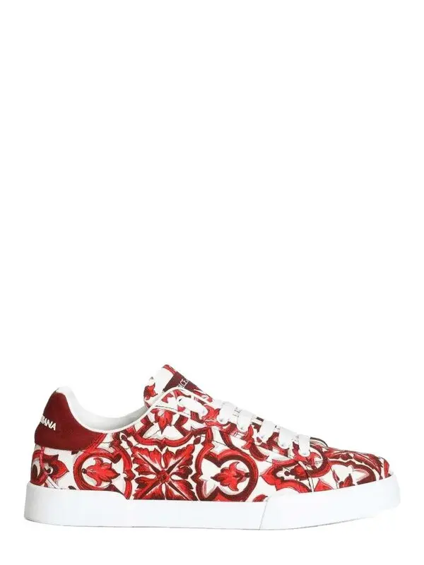Dolce & Gabbana Portofino Canvas Sneakers With Majolica Print - Red