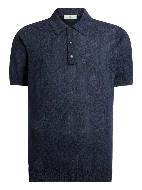 Etro Paisley Floral Print Polo Shirt - Blue