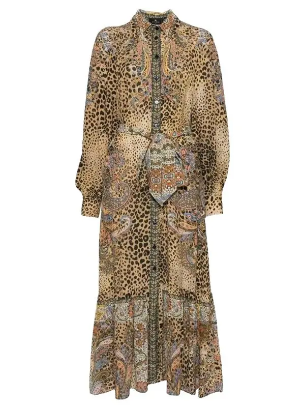 Etro Midi Dress With Paisley Animal Print - Brown