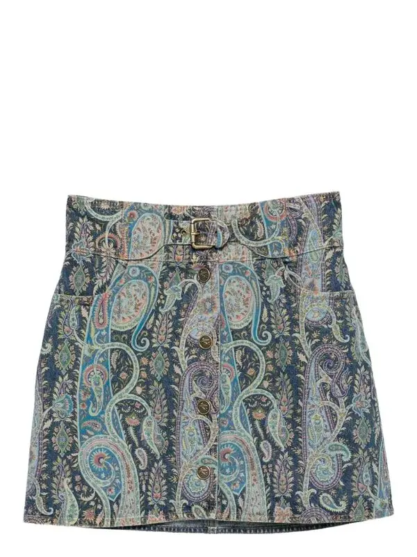 Etro Paisley Print Belted Mini Skirt - Blue