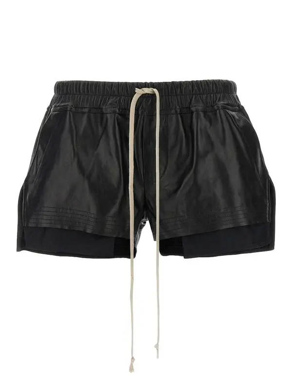 Rick Owens Waxed Lambskin Drawstring Boxer Shorts - Black