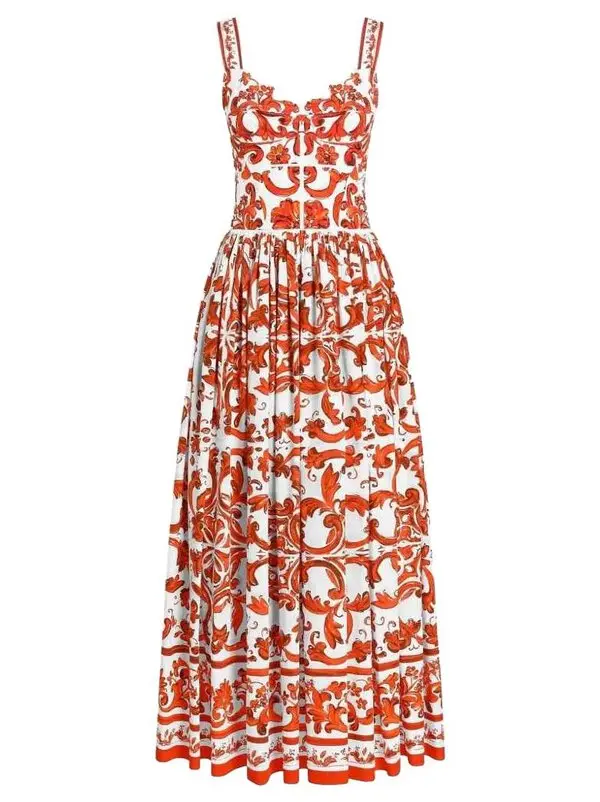 Dolce & Gabbana Long Poplin Dress With Majolica Print - Multi