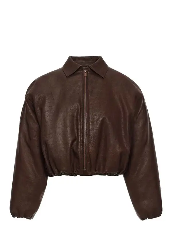 Magda Butrym Cropped Leather Bomber Jacket - Brown