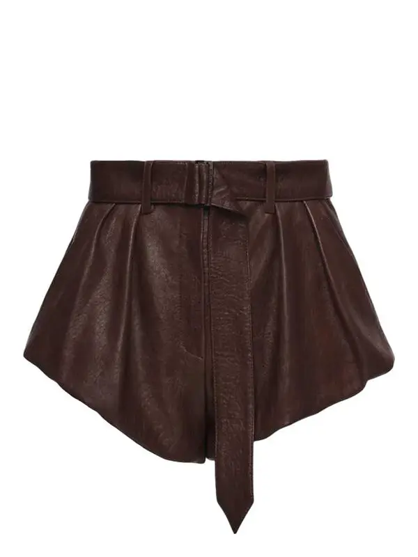 Magda Butrym Leather Flared Shorts - Brown