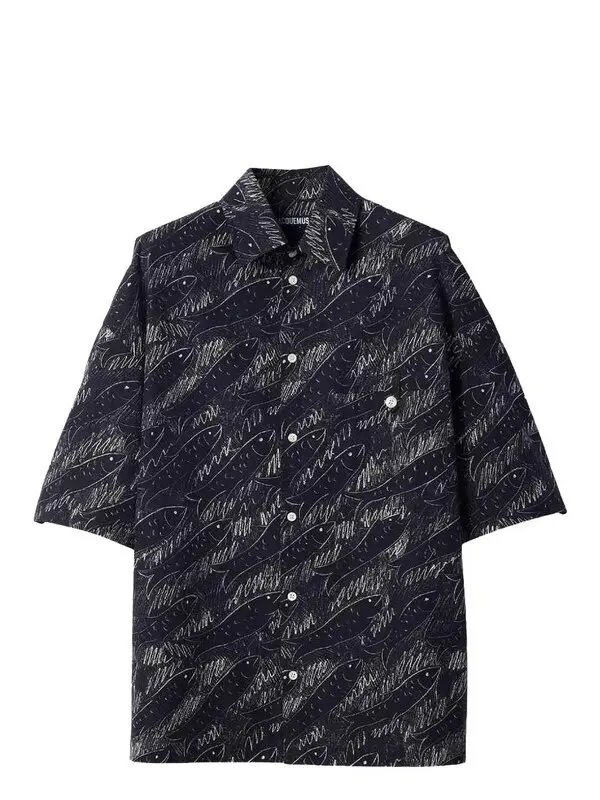Jacquemus Rio Fish-print Short-sleeve Shirt - Black