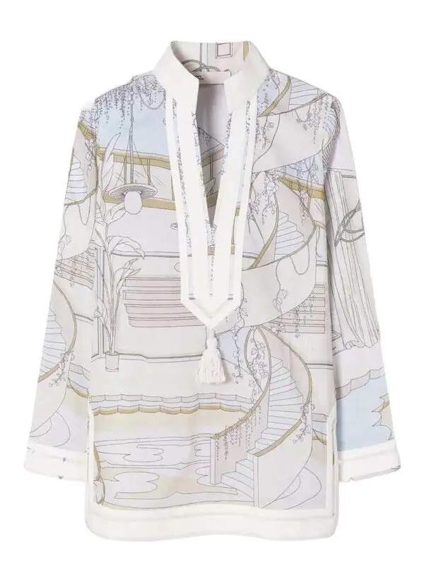 Tory Burch Printed Cotton Tunic With Tassel Detail - Multi