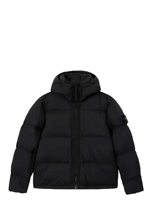 Stone Island Padded Jacket With Hood And Compass Patch - Black