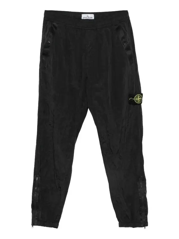 Stone Island Crinkled Sweatpants With Logo Patch - Black