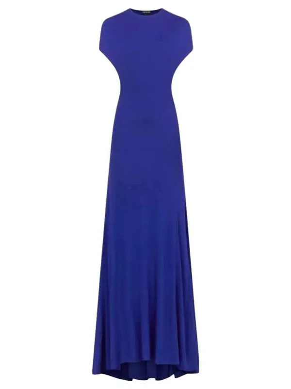 TOM FORD Backless Evening Dress With Cap Sleeves And Train - Blue