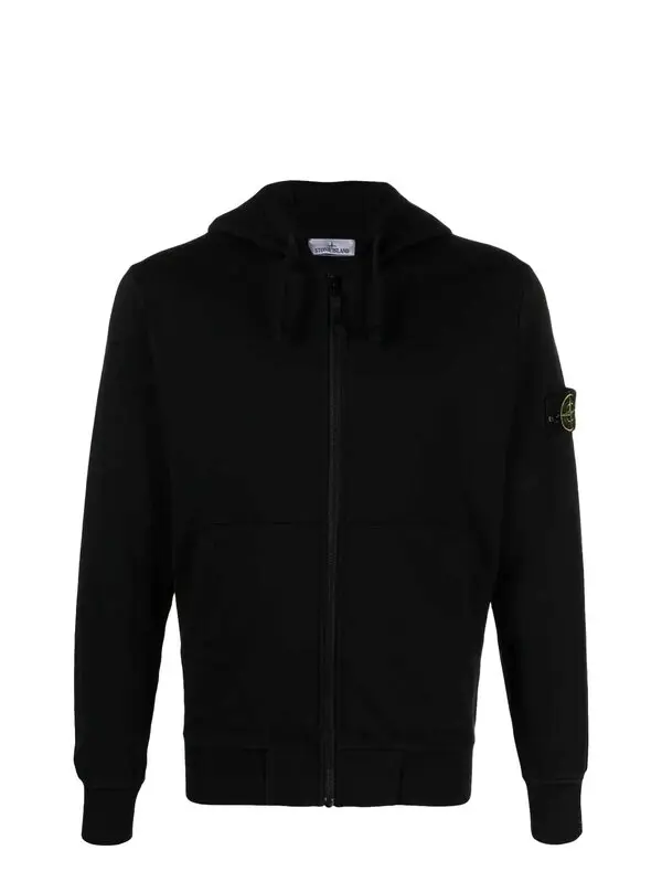 Stone Island Zip-up Hoodie With Detachable Compass Badge - Black