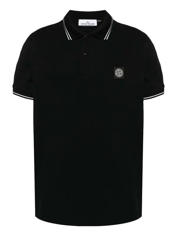 Stone Island Polo Shirt With Contrasting Trims - Black
