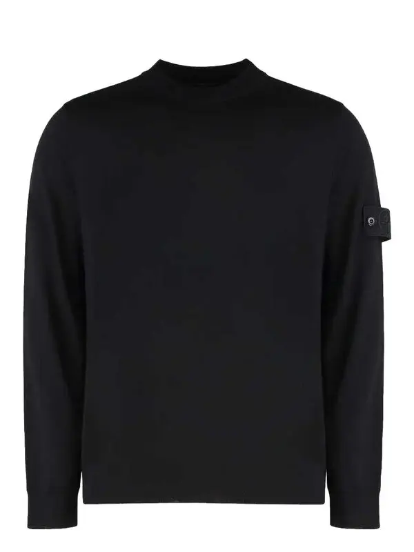 Stone Island Virgin Wool Sweater With Logo Patch - Black