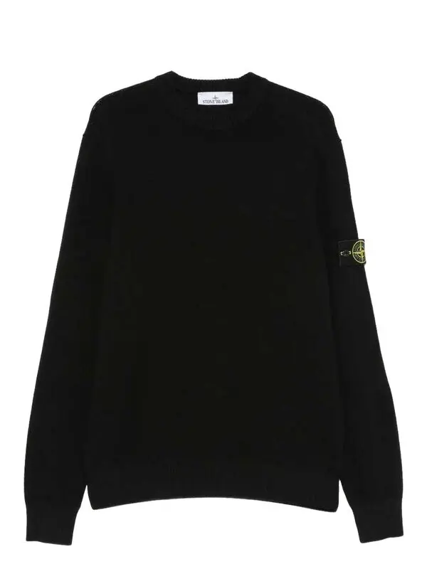 Stone Island Ribbed-trim Sweater With Logo Patch - Black