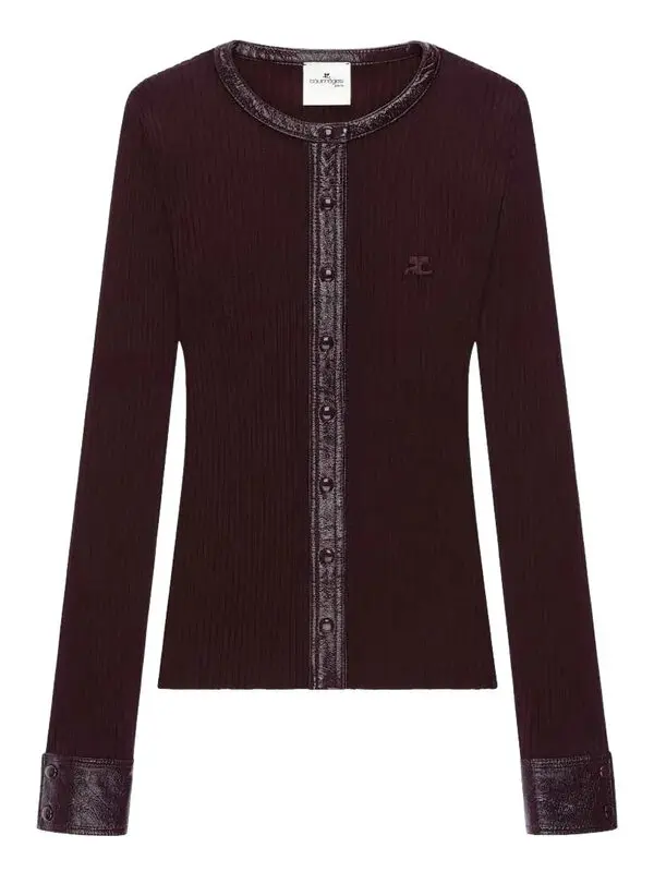 COURREGES Ribbed Cardigan With Vinyl Trim - Red