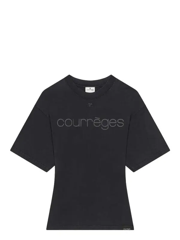 COURREGES Cotton Printed Logo T-shirt - Black