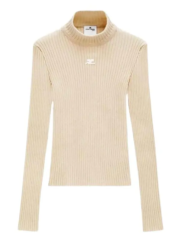 COURREGES Ribbed Knit High Neck Sweater - Brown