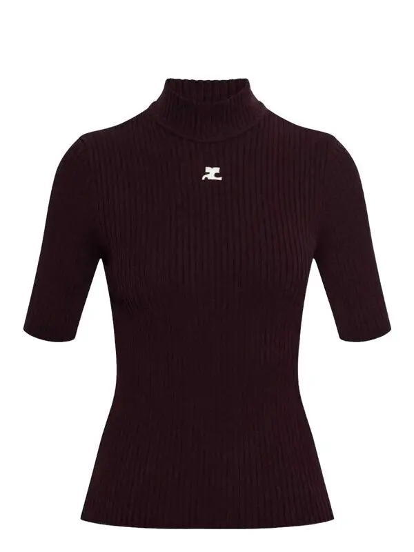 COURREGES Short-sleeved Ribbed High Neck Sweater - Red