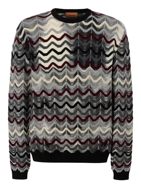 Missoni Crew Neck Sweater With Geometric Zigzag Pattern - Grey