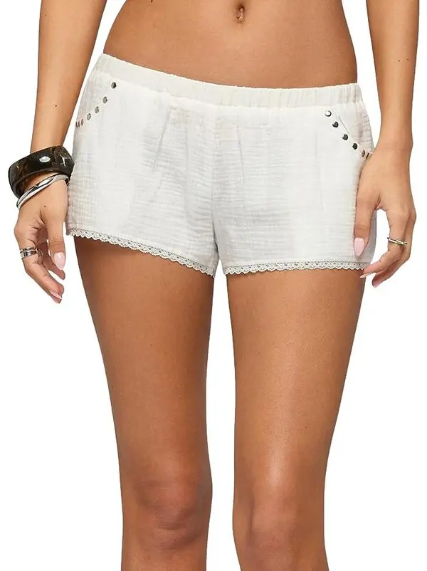 EDIKTED Kaydee Studded Textured Woven Shorts - White