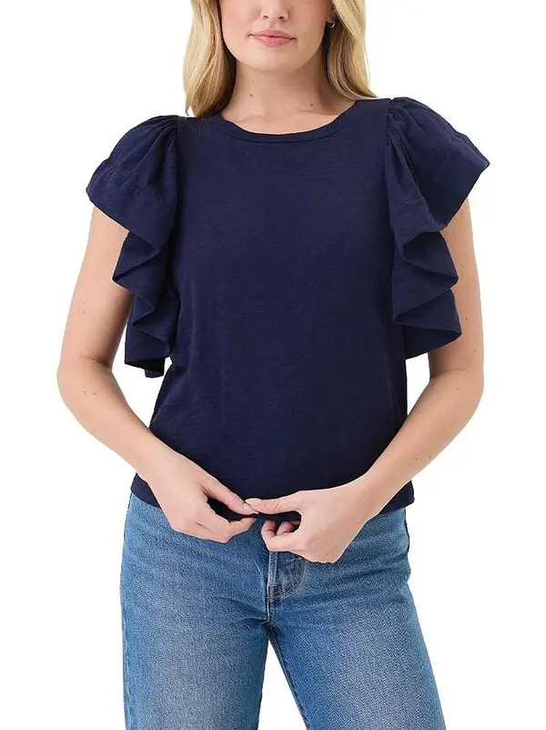 Goldie LeWinter Signature Slub Waterfall Ruffle Shell Top - Navy