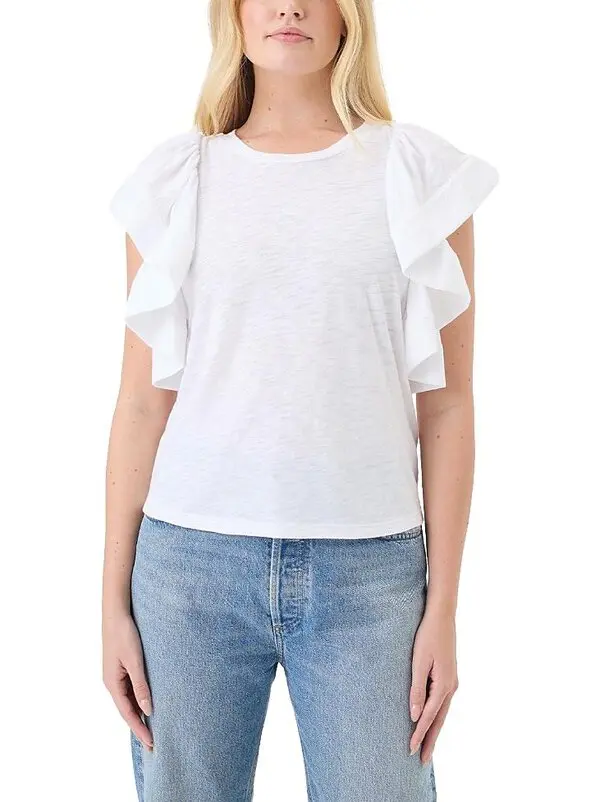 Goldie LeWinter Signature Slub Waterfall Ruffle Shell Top - White