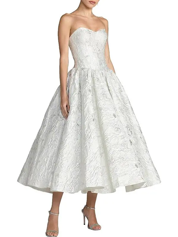 Mac Duggal Brocade Strapless Drop Waist Midi Dress - Ivory