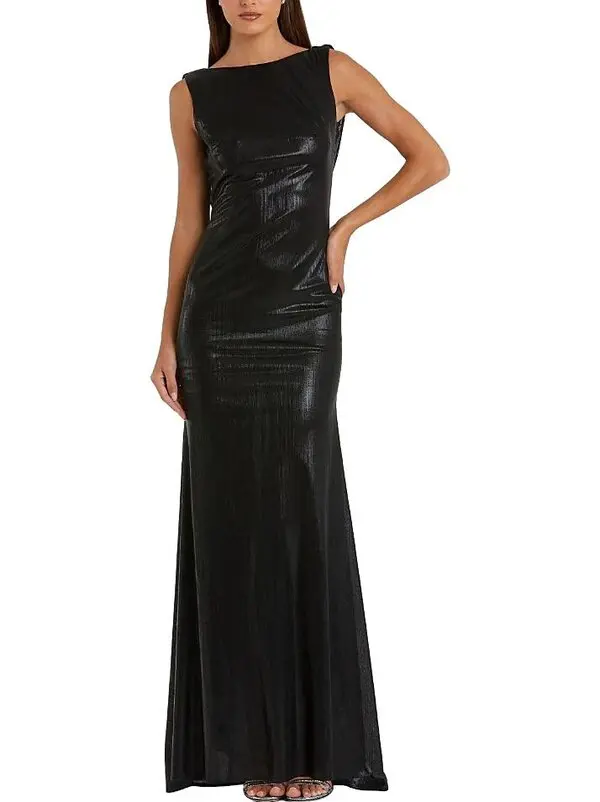 Mac Duggal Metallic Jersey Cowl Back Column Gown - Black