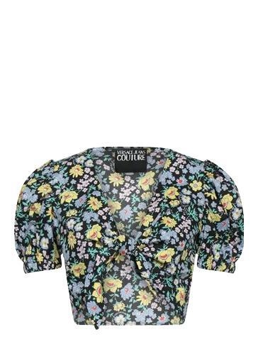Versace Floral Print Cotton Top - Black