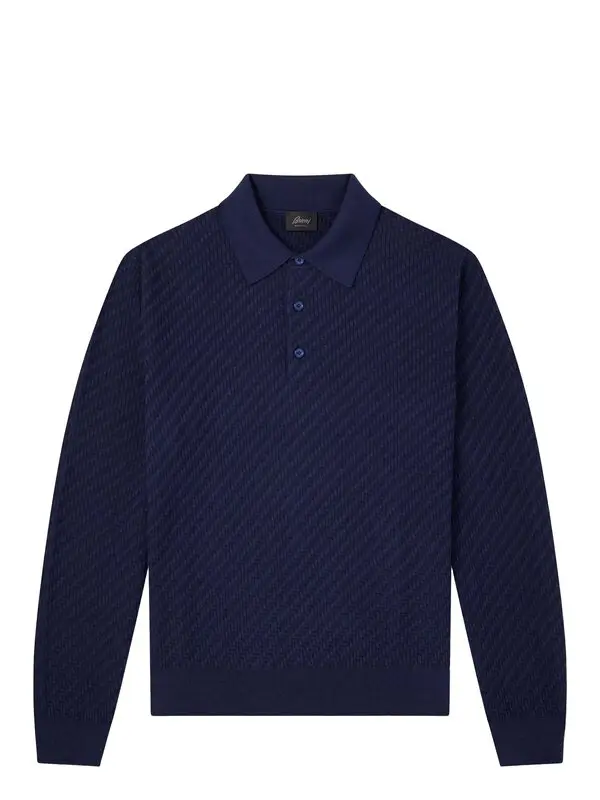 Brioni Cotton, Silk And Cashmere-blend Polo Shirt - Blue