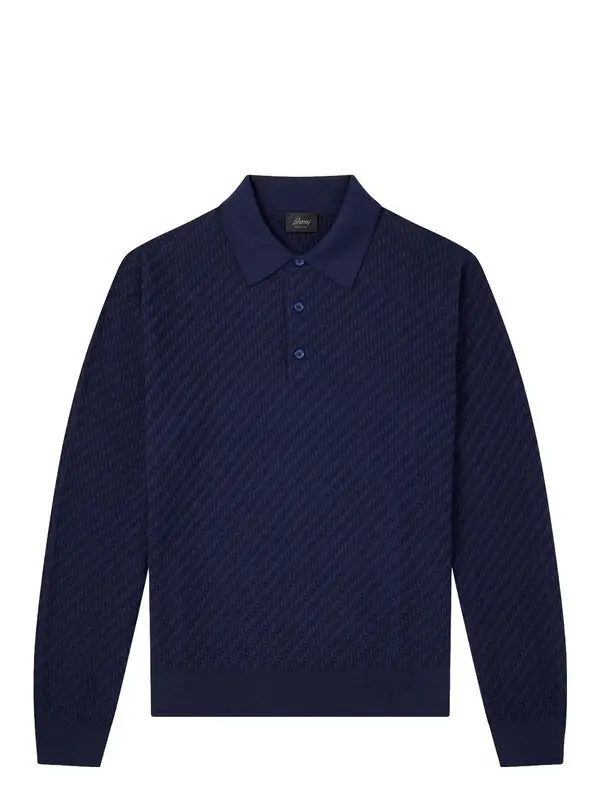 Brioni Cotton, Silk And Cashmere-blend Polo Shirt - Blue