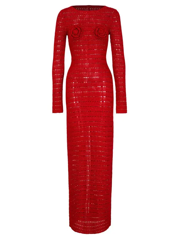 SAME Rosette Crochet Maxi Dress - Red