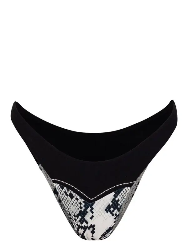 SAME LOS ANGELES High-cut Western Bikini Bottom With Contrast Paneling - Python/faux Suede Black
