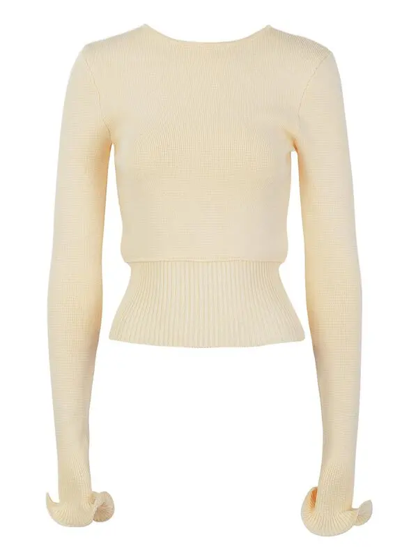 SAME Ruffle Hem Sweater In Viscose Knit - Cream