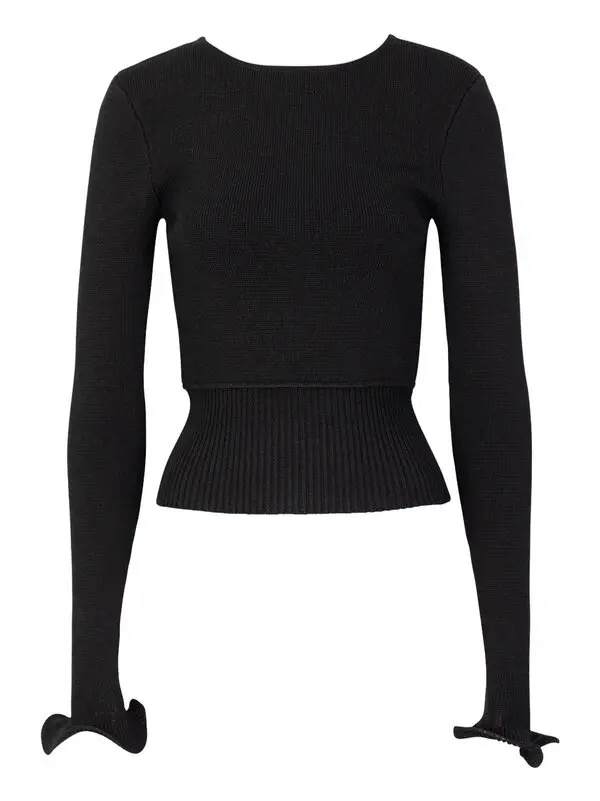 SAME Ruffle Hem Boat Neck Sweater - Black