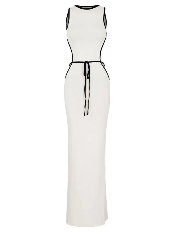 SAME Open Back Tie Maxi Dress - Cream/black
