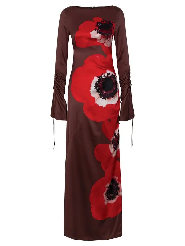 SAME Silk Floral Gown - Brown/red