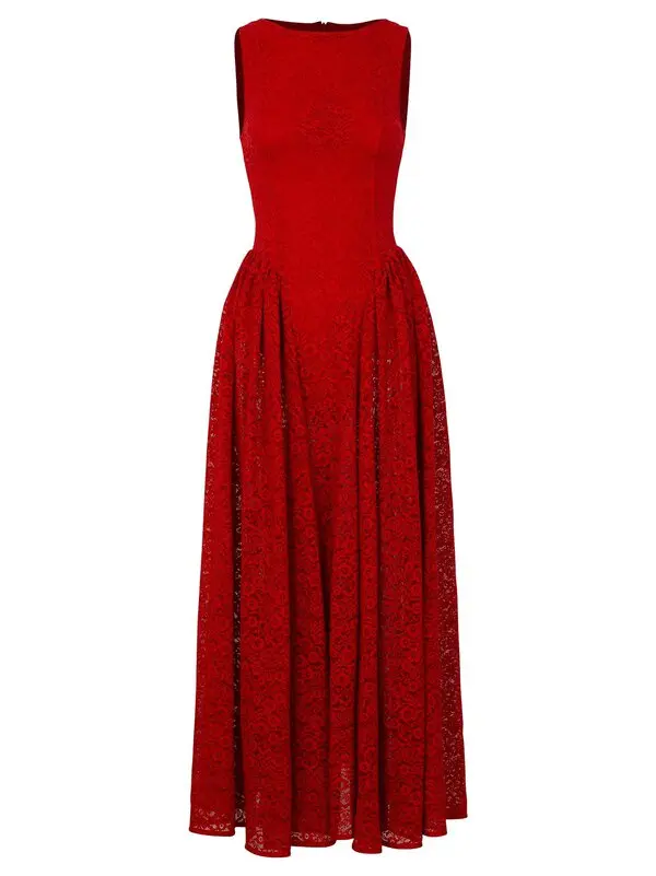SAME French Lace Midi Dress - Red