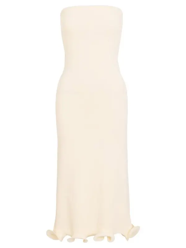 SAME Strapless Ruffled Hem Midi Dress - Cream
