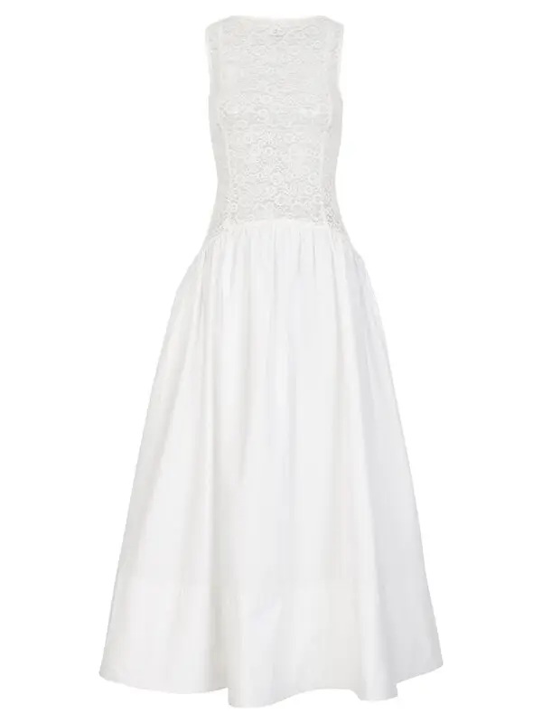 SAME French Lace Poplin Dress - White